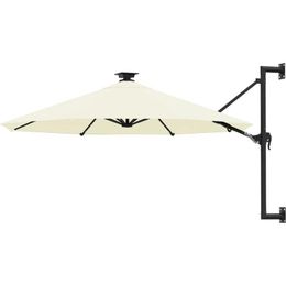 Bonnevie - Sonnenschirm,Gartenschirm Wandmontage mit LEDs Metallmast 300 cm Sandfarben vidaXL