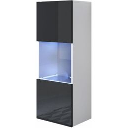 Vitrinenschrank mit led Hängeschrank Vitrine Wohnzimmer 1 Tür 3 Fächer 40x126x29cm Modell Luke V3 Weiss und Schwarz Glanz