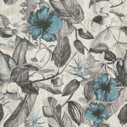 A.S. Création Tapete Tropisch Grau Blau 372162 | Dschungel-Tapete Blumentapete Blüten 37216-2 | Vliestapete Dschungel-Design für Wohnzimmer und Schlafzimmer! 10,05