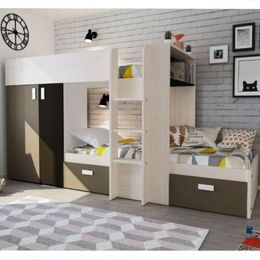 Siesta Etagenbett für zwei Kinder mit Kleiderschrank und Schubladen Farbe weiß vintage beige und braun