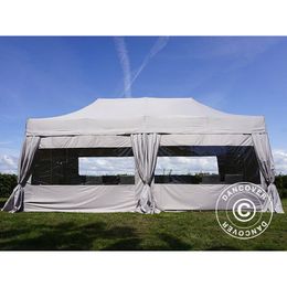 Dancover Faltzelt Faltpavillon Wasserdicht FleXtents pro 3x6m Latte, mit 6 Seitenwänden & Gardinen - Latte