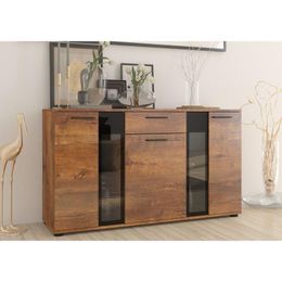 Furnix - Sideboard sarai mit Schublade 3-türig Anrichte Glastüren140 cm Lefkas