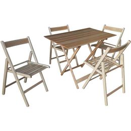 OKAFFAREFATTO - 100x60 cm großer Tisch mit 4 klappbaren, platzsparenden Picknick-Stühlen aus Naturholz