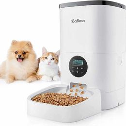 Balimo - automatischer 4-Liter-Futterspender für Katzen und Hunde, Sprachaufzeichnung und programmierbarer Timer, 1–4 Mahlzeiten pro Tag, Weiß