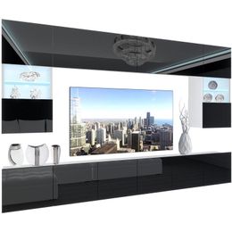 Wohnwand Vollausstattung Wohnzimmer-Set Moderne Schrankwand mit LED-Beleuchtung Anbauwand TV-Schrank Schwarz - Belini