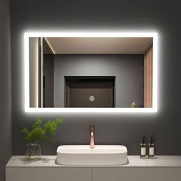 Badspiegel mit Beleuchtung 100x60 Badezimmerspiegel 3 Lichtfarbe led Energie Wandspiegel mit Touchschalter, Warmweiß/Neutral/Kaltweiß - Meykoers