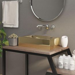 Waschbecken,Handwaschbecken mit Überlauf 49 x 25 x 15 cm Keramik Golden vidaXL