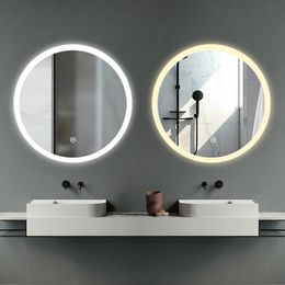 Boromal - Runder Spiegel mit Beleuchtung 60cm led Badspiegel Schwarzer Rund Badezimmerspiegel mit Touch Temperatur, Dimmbar, Memory-Funktion Neutral