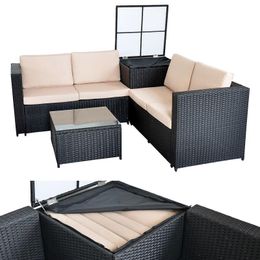 Sitzgruppe Lounge Garten Sofa Schwarz Auflagenbox Polyrattan Gartenmöbel - Melko