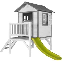 Spielhaus Beach Lodge xl in Weiß mit hellgrüner Rutsche Stelzenhaus aus fsc Holz für Kinder Kleiner Spielturm für den Garten - Weiß - AXI