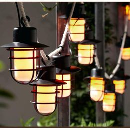 5 m Solar-Lichterkette mit 10 LEDs im Vintage-Stil, flackernde Flamme, wasserdicht, für Garten, Terrasse, Party, Halloween