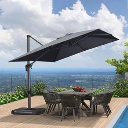 Sonnenschirm Groß Ampelschirm mit Kurbel 360-Grad Drehbar mit Fußpedal und Kreuzsockel für Terrasse, Balkon Sonnenschutz, Grau - Purple Leaf