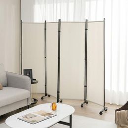 Goplus - 4-teiliger Faltbarer Raumteiler, 225 x 173 cm Sichtschutz mit Metallrahmen, Paravent Trennwand mit Rollen für Wohnzimmer & Esszimmer (Weiß)
