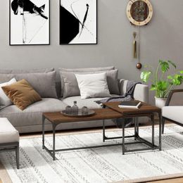 2er Couchtisch-Set, Sofatisch/Kaffeetisch für das Wohnzimmer, Wohnzimmertisch im Industrie-Design Braun Eichen-Optik Holzwerkstoff -FV14785 - Braun