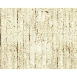 Holz Tapete Edem 81108BR07 heißgeprägte Vliestapete leicht strukturiert im Shabby Chic Stil matt creme beige braun 10,65 m2 - creme