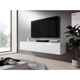 Tv Hängeboard zibo Lowboard TV-Schrank modern 160 cm breit Weiß glänzend - Weiß - Furnix