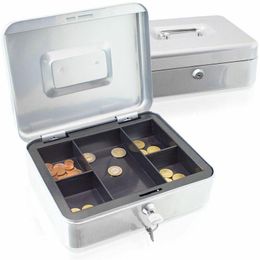 BITUXX Geldkassette 25 cm groß abschließbar Münz Geld Zählbrett Kasse Safe hellgrau 250mm (mit Münzeinlage)