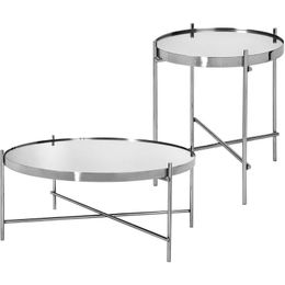 Couchtisch rund 2er Set, Silber, aus Metall und Glas, Unikat, Wohnzimmertische Satztische Beistelltisch Glastisch Sofatisch Kaffeetisch - Womo-design