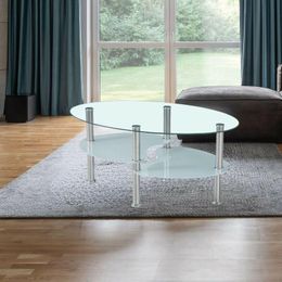 Ovaler Couchtisch für Wohnzimmer 90x55 cm mit 3 Glasplatten und Stahlbeinen - Mimas