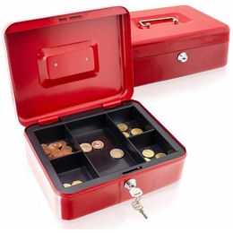 BITUXX - Geldkassette 25 cm groß abschließbar Münz Geld Zählbrett Kasse Safe rot 250mm (mit Münzeinlage)