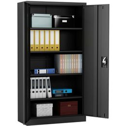 Midori - Aktenschrank Büroschrank Metallschrank Flügeltürenschrank Lagerschrank 4 Böden Schwarz - Schwarz