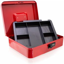 BITUXX Geldkassette 30 cm groß flach abschließbar Münz Geld Zählbrett Kasse rot 300mm (mit Münzeinlage und Zahlenschloss)