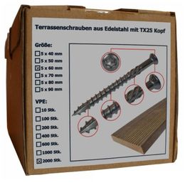 Terrassenschraube aus Edelstahl mit Torx Kopf, Größe 5 x 60 mm, Anzahl 2000 Stück (pack à 2000 stück) - SANPRO