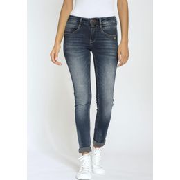Skinny-fit-Jeans Gang "94MORA" Gr. 26 (34), N-Gr, blau (dark heavy wash blue)) Damen Jeans Röhrenjeans mit 3-Knopf-Verschluss und Passe vorne