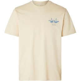 Selected T-Shirt, Bio-Baumwolle, für Herren, beige, L