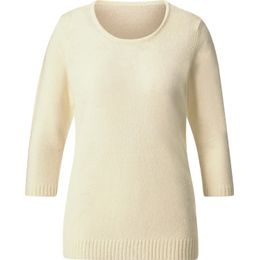 Damen Boucl&eacute;-Pullover mit 3/4-&Auml;rmeln wollwei&szlig;, Gr&ouml;&szlig;e 50