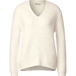 Street One Pullover, V-Ausschnitt, Rippstrickoptik, für Damen, weiß, 42