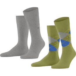 Burlington Everyday Socken "Argyle Mix", 2er-Pack, Rippbündchen, für Herren, grau, 40-46