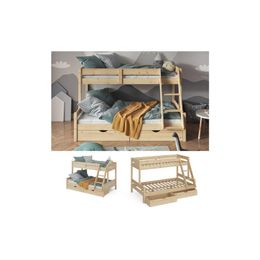 Vitalispa Hochbett Kinderbett Spielbett Everest Natur modern 120x200 Massivholz Kinderzimmer Bett Lattenrost Bettleiter Kletterbett Doppelbett Geschwisterbett Bettschublade Rollschublade