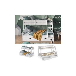 Vitalispa Hochbett Kinderbett Spielbett Everest Wei&szlig; modern 120x200 Massivholz Kinderzimmer Bett Lattenrost Bettleiter Kletterbett Doppelbett Geschwisterbett Bettschublade Rollschublade
