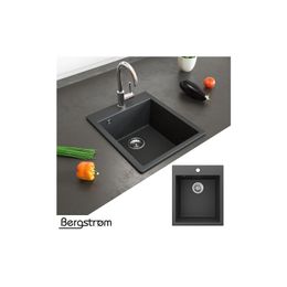Bergstr&ouml;m Granit Sp&uuml;le K&uuml;chensp&uuml;le Einbausp&uuml;le Sp&uuml;lbecken K&uuml;che + Siphon Schwarz