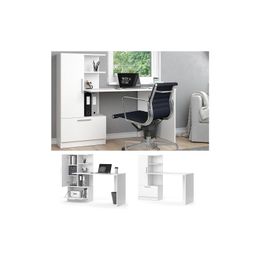 VICCO Arbeitstisch Schreibtisch B&uuml;rotisch Tomy Wei&szlig; 150x120 modern Computertisch PC-Tisch Arbeitszimmer Homeoffice B&uuml;rom&ouml;bel Computerm&ouml;bel Schrankschublade Schrankt&uuml;r Regalanbau