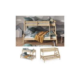 VICCO VitaliSpa Hochbett Kinderbett Spielbett Everest Natur modern 120x200 Massivholz Kinderzimmer Bett Lattenrost Bettleiter Kletterbett Doppelbett Geschwisterbett Gästebett Schubladenbett