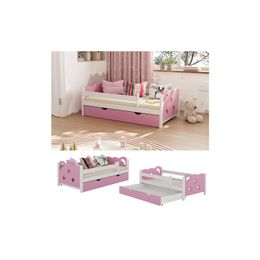 Vitalispa Kinderbett Einzelbett Juniorbett Jessica Weiß Pink 140x70 cm modern Kinderzimmer Bett Bettschublade Rausfallschutz
