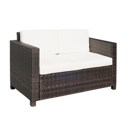 Outsunny Rattan Sofa mit Sitzkissen braun, weiß 130B x 70T x 80H cm