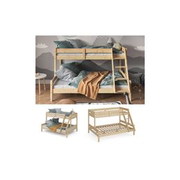 Vitalispa Hochbett Kinderbett Spielbett Everest Natur modern 140x200 Massivholz Kinderzimmer Bett Lattenrost Bettleiter Kletterbett Doppelbett Geschwisterbett Gästebett Schubladenbett