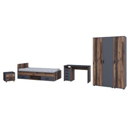AI-SEN nonjoo-Teen Artikel Set 6 best. aus: Einzelbett 90 x 200 cm mit Bettschubalden Set (2 Schubladen) auf Rollen, Nachtkonsole mit 2 Schubladen, Kleiderschrank 3-trg., Schreibtisch mit 4 Schubladen