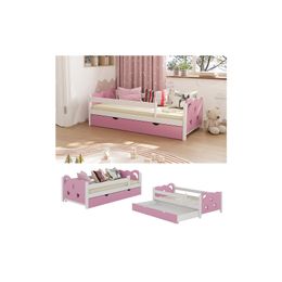 Vitalispa Kinderbett Einzelbett Juniorbett Jessica Weiß Pink 160x80 cm modern Kinderzimmer Bett Bettschublade Rausfallschutz