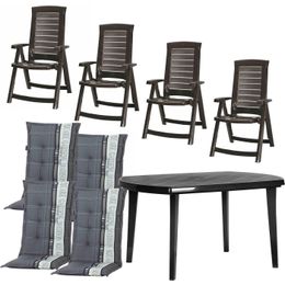 JARDIN Garten-Essgruppe Aruba / Elise, (Set, 9-tlg), bestehend aus 4 Sessel, 4 Auflagen und 1 Tisch, grau