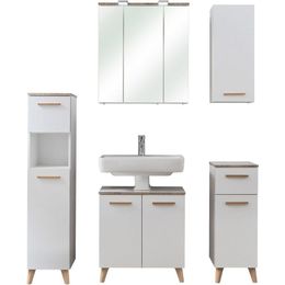 Saphir Badmöbel-Set Quickset 931 5-teilig, Waschbeckenunterschrank und LED-Spiegelschrank, (Set, 5-St), Weiß Glanz, inkl. Türdämpfer, ohne Waschbecken, 8 Türen, 2 Schubladen, weiß