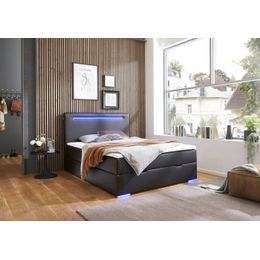 Meise Möbel meise.möbel Boxbett Candela 2, inkl. LED-Beleuchtung an Kopfteil und Füßen, mit Bettkasten und Topper, schwarz