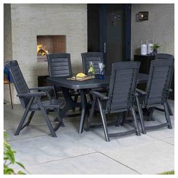 JARDIN Garten-Essgruppe Aruba, (7-tlg., 6x Klappsessel, 1x Tisch 165x95cm), Kunststoff, verstellbar, klappbar, geeignet für 6 Personen, grau|schwarz