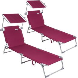 Casaria® Sonnenliege Ibiza 2er-Set Rot Alu mit Sonnendach