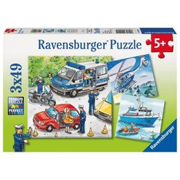RAVENSBURGER VERLAG Ravensburger Kinderpuzzle - 09221 Polizeieinsatz - Puzzle für Kinder ab 5 Jahren, mit 3x49 Teilen