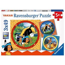 RAVENSBURGER VERLAG Ravensburger Kinderpuzzle - 08000 Yakari, der tapfere Indianer - Yakari-Puzzle für Kinder ab 5 Jahren, mit 3x49 Teilen