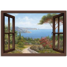 Wandbild Artland "Fensterblick Frühlingsmorgen" Bilder Gr. B/H: 130 cm x 90 cm, Leinwandbild Fensterblick, 1 St., braun Kunstdrucke